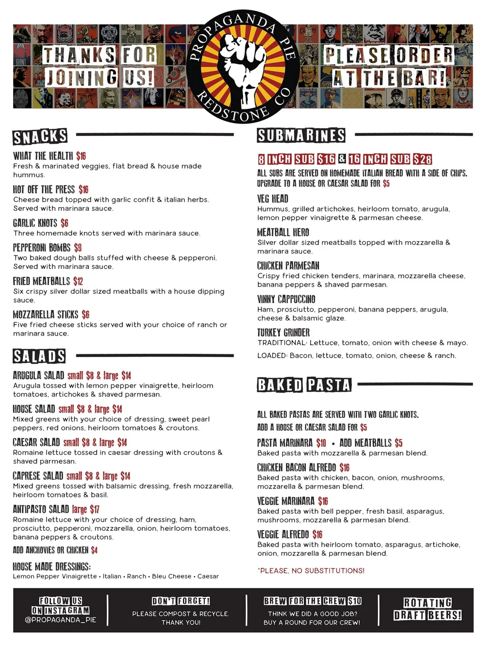 Our Redstone Menu — Propaganda Pie
