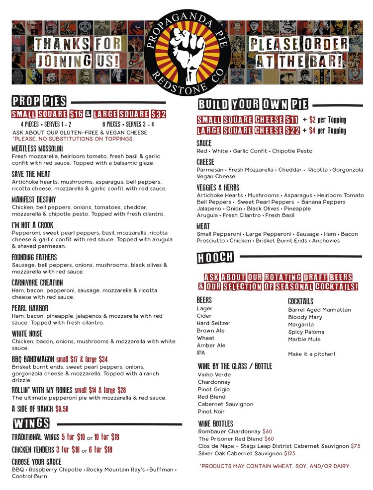 Our Redstone Menu — Propaganda Pie