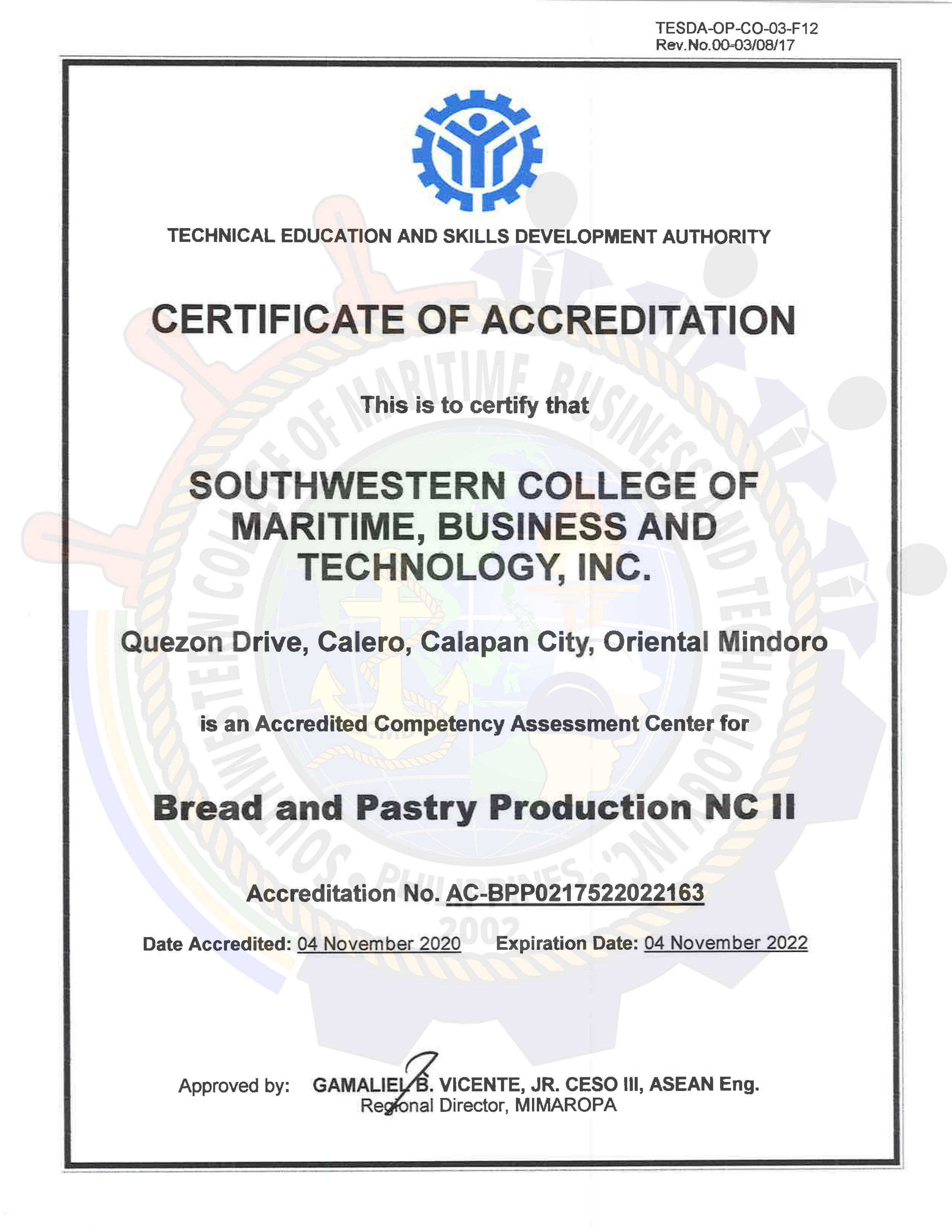 TESDA Accreditation Certificates — SCMBT