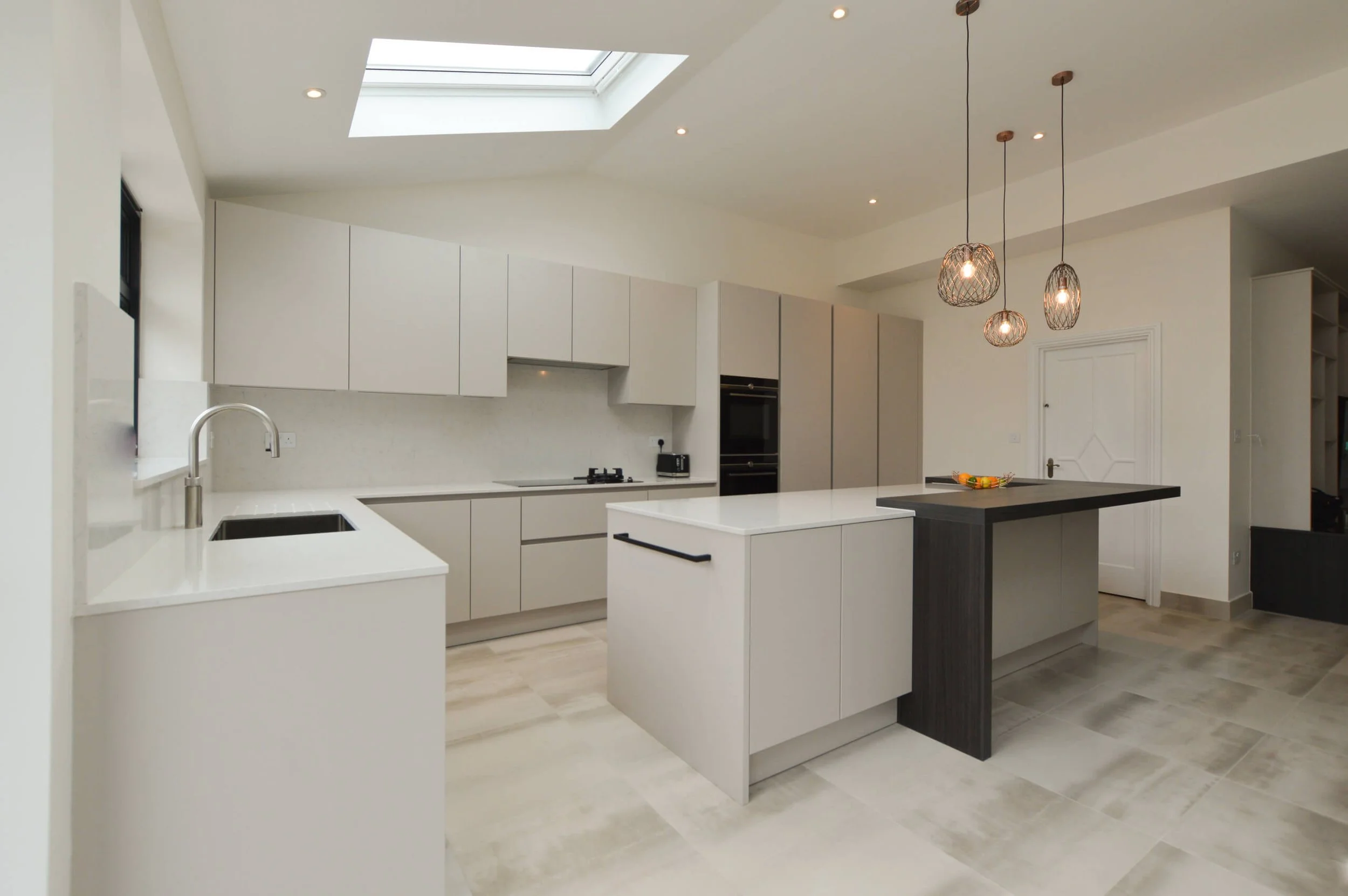 Beige & Wood Handleless Kitchen in Pinner | Silke by Urban Interior