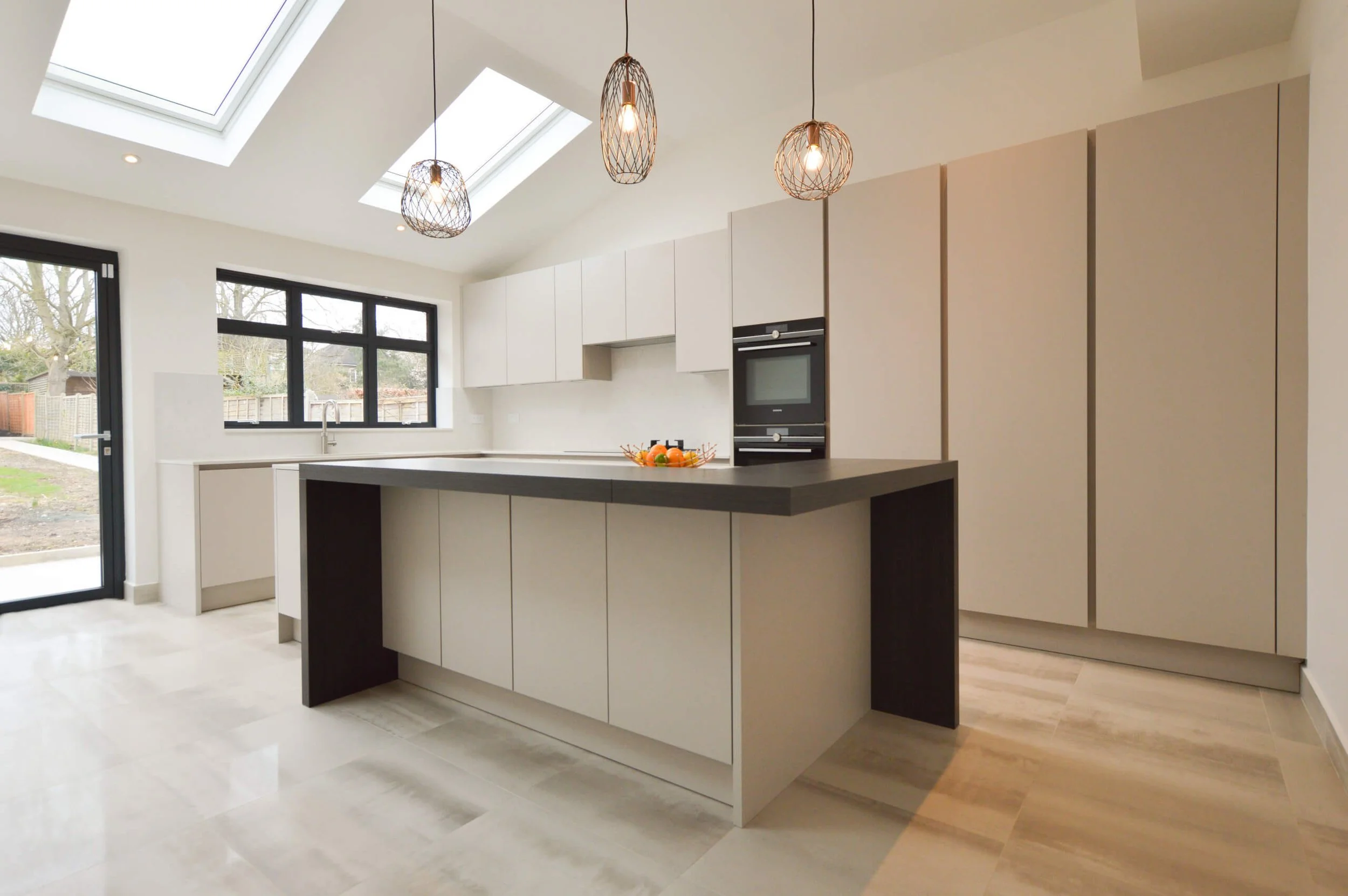 Beige & Wood Handleless Kitchen in Pinner | Silke by Urban Interior