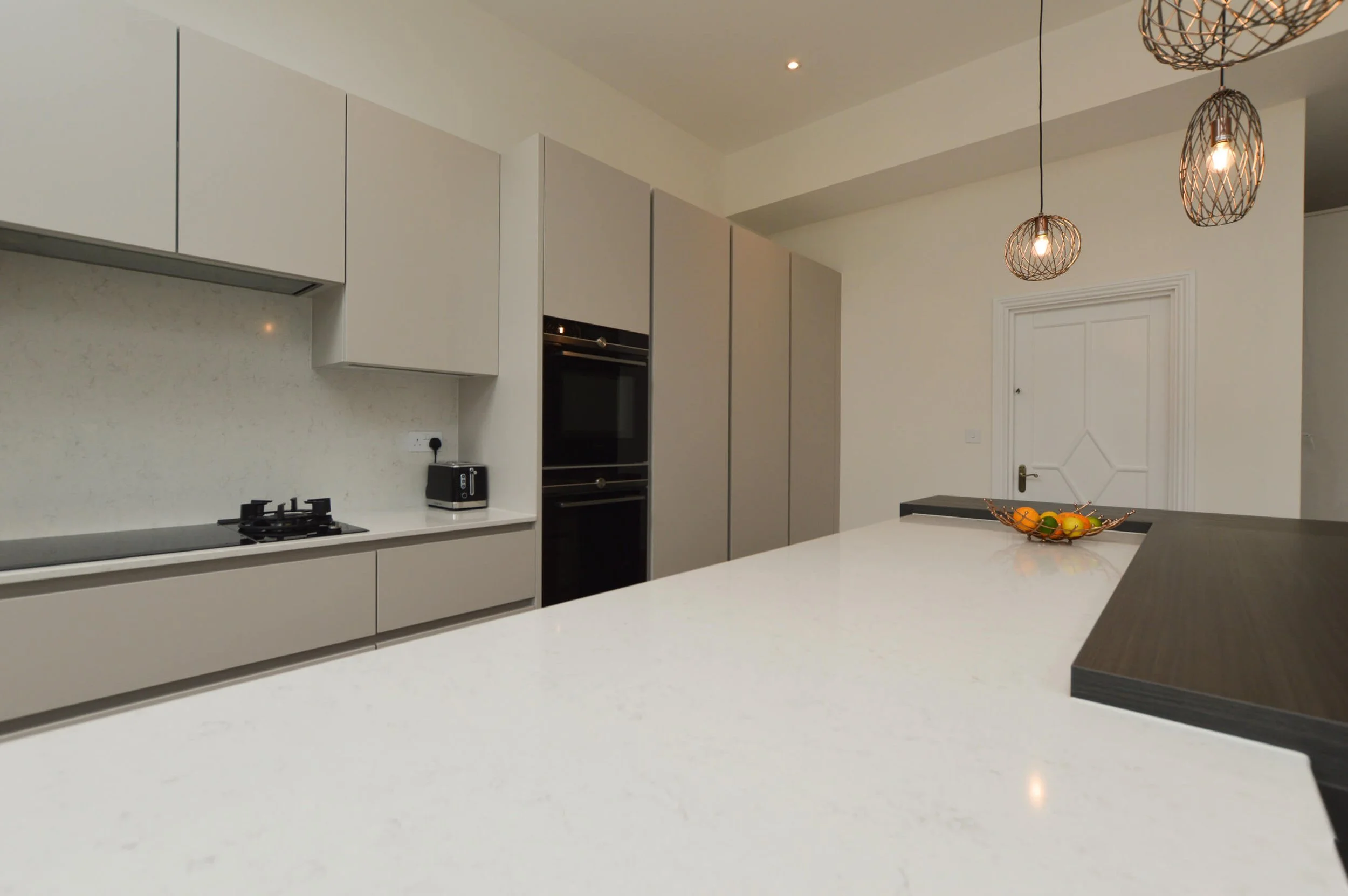 Beige & Wood Handleless Kitchen in Pinner | Silke by Urban Interior