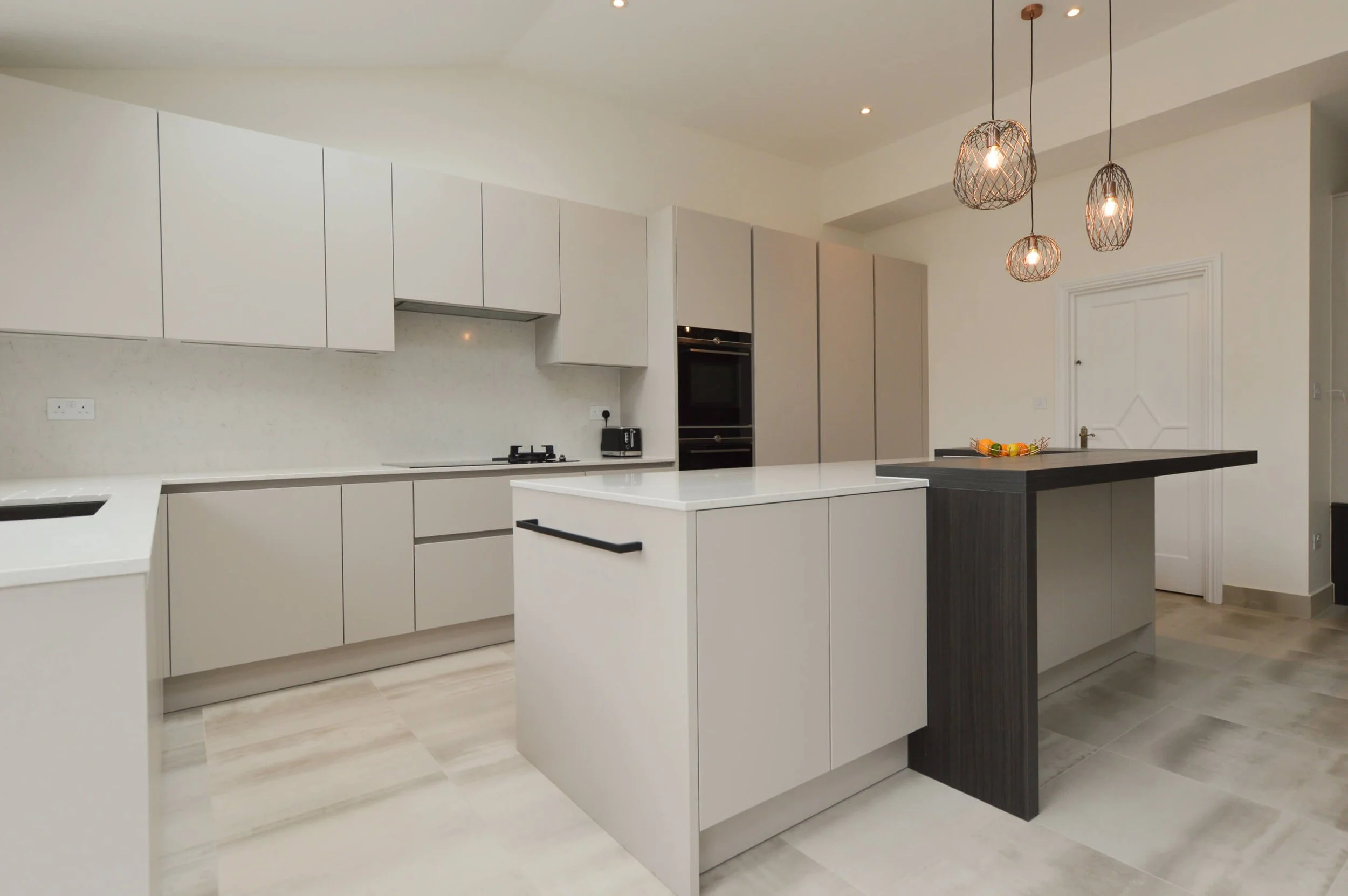 Beige & Wood Handleless Kitchen in Pinner | Silke by Urban Interior