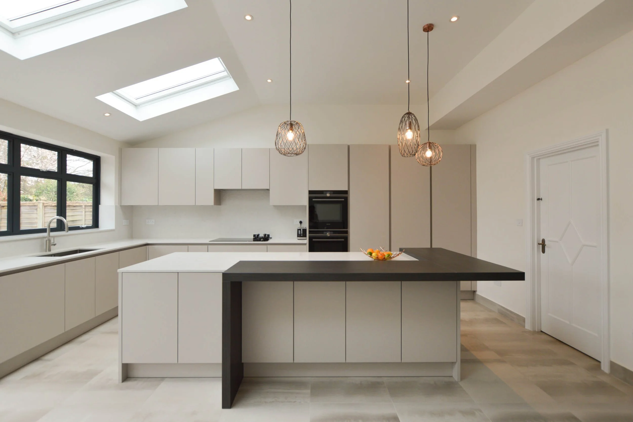 Beige & Wood Handleless Kitchen in Pinner | Silke by Urban Interior