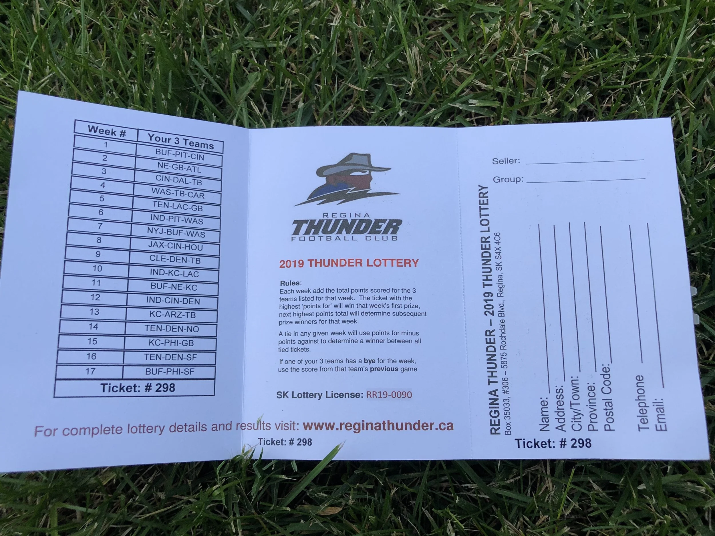 2023 NFL Lottery Ticket — REGINA THUNDER