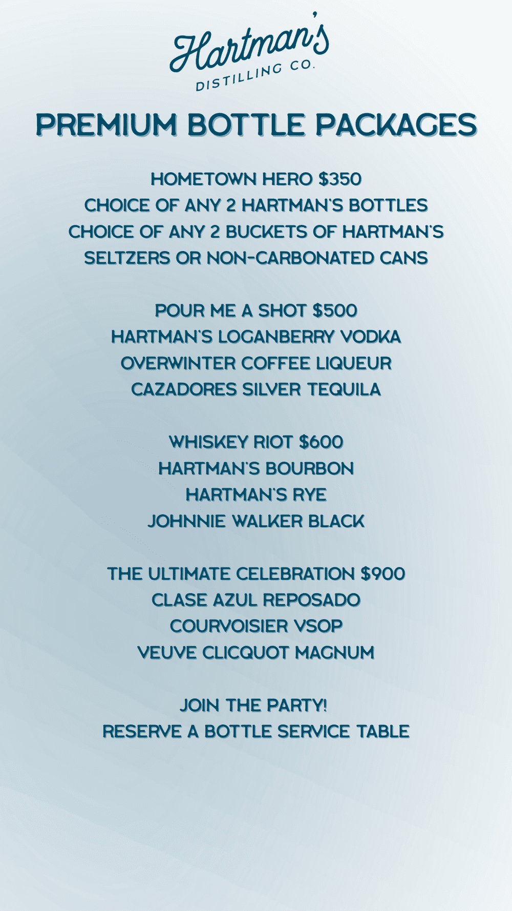 Bottle Service — Hartman's Distilling Co.