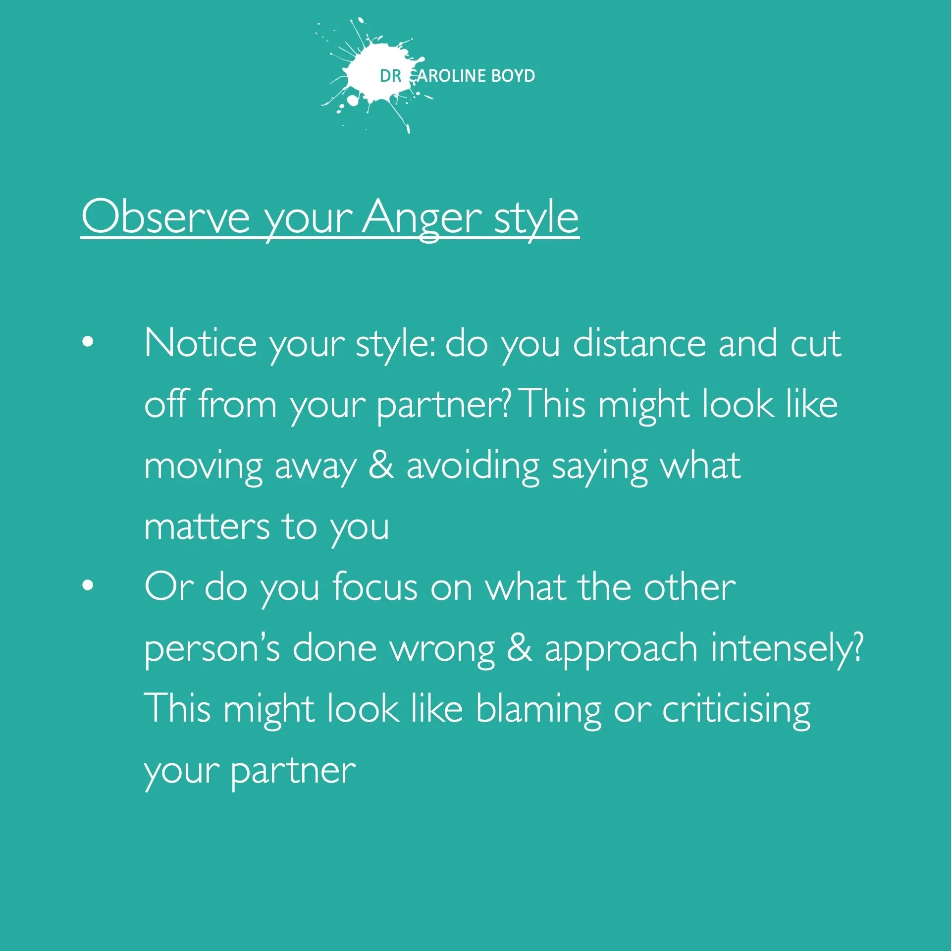 Tips for doing differently in the dance of anger — Dr Caroline Boyd