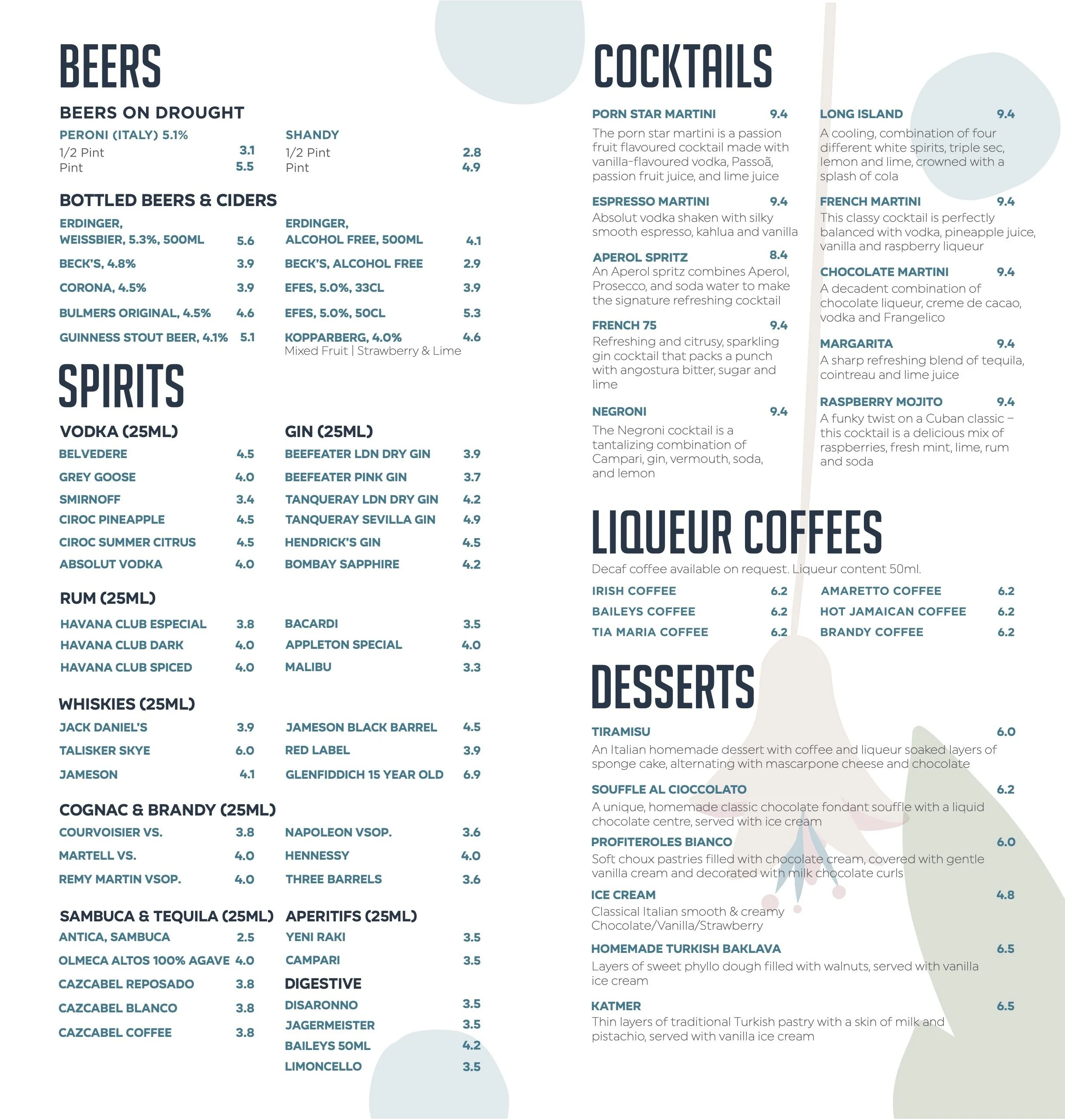 Menu — Olive & Thyme