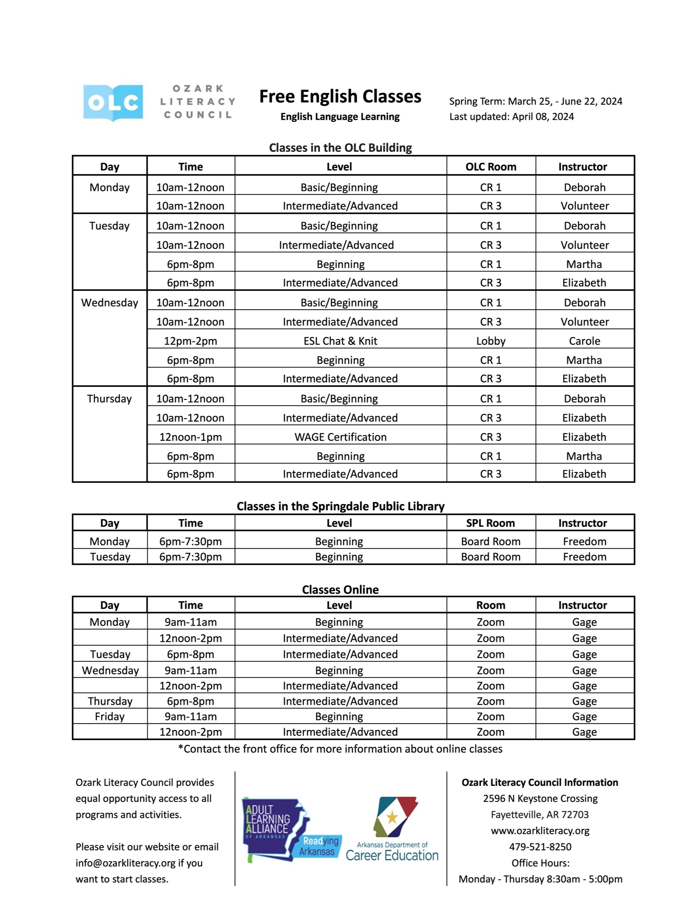 Calendar — Ozark Literacy Council