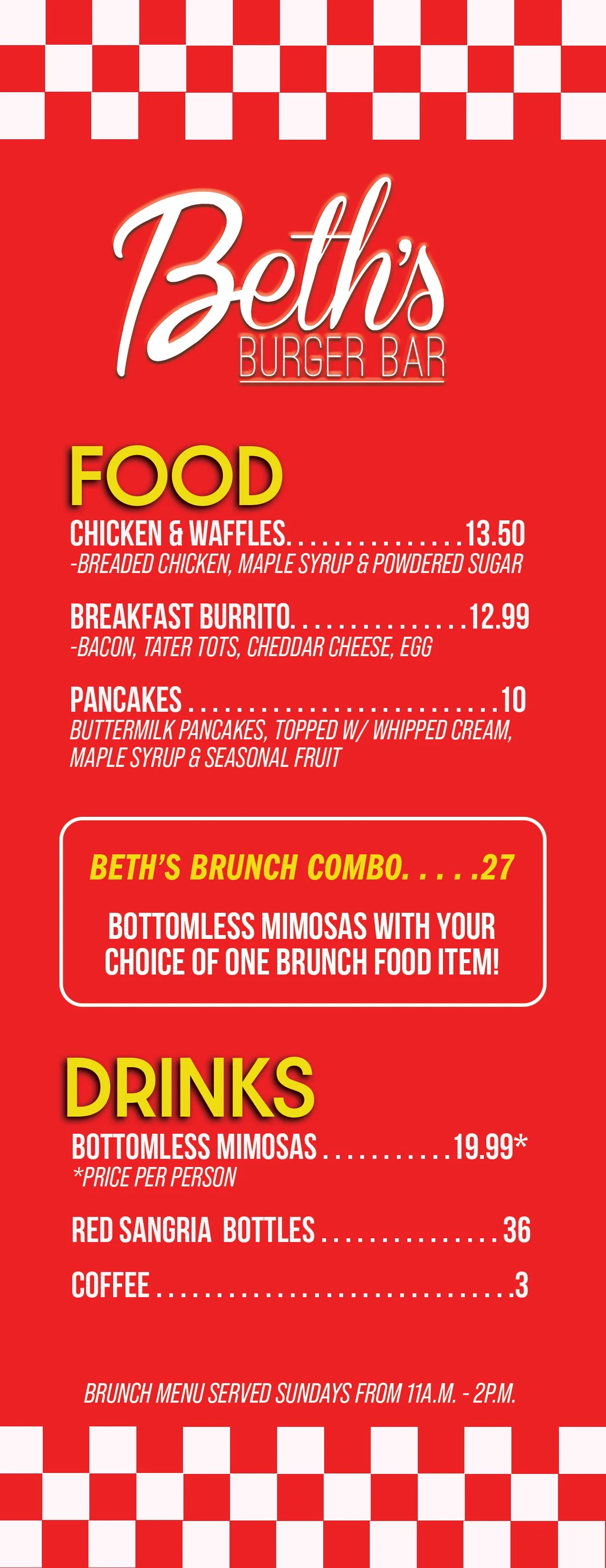 Menu — Beth's Burger Bar