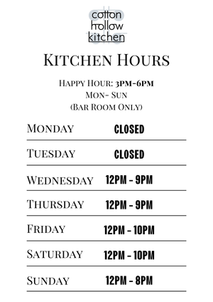 Kitchen Hours — Cotton Hollow Kitchen