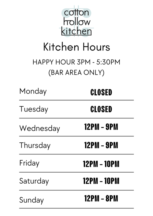 Kitchen Hours | Discover Hours & Visit Today — Cotton Hollow Kitchen