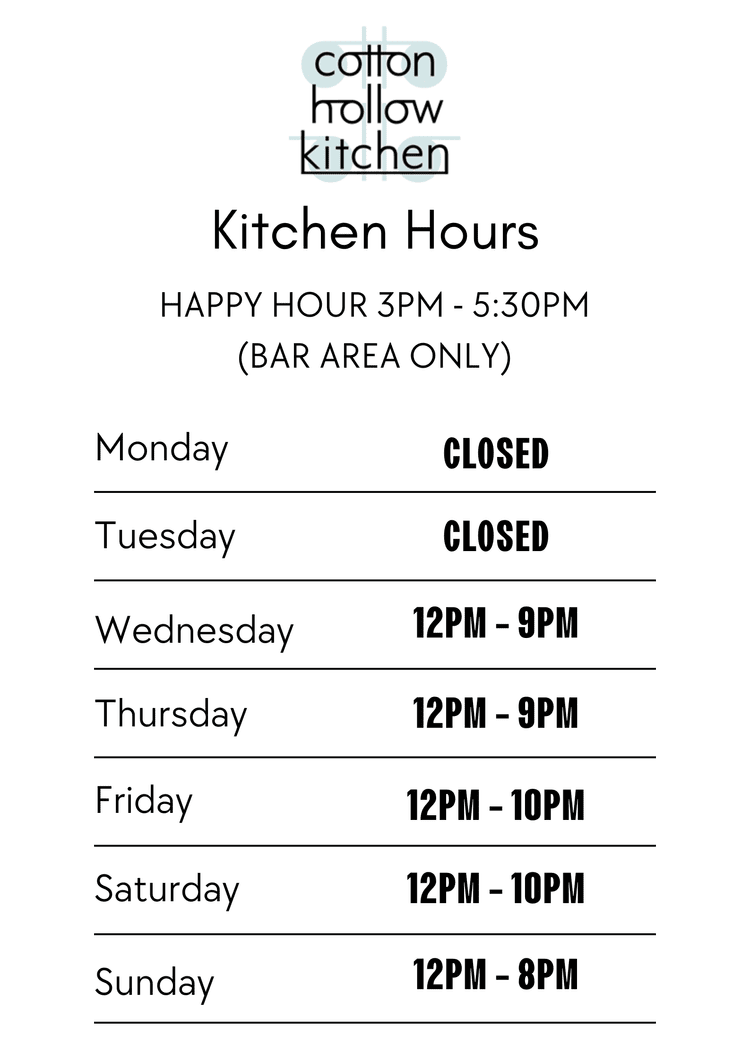 Kitchen Hours | Discover Hours & Visit Today — Cotton Hollow Kitchen