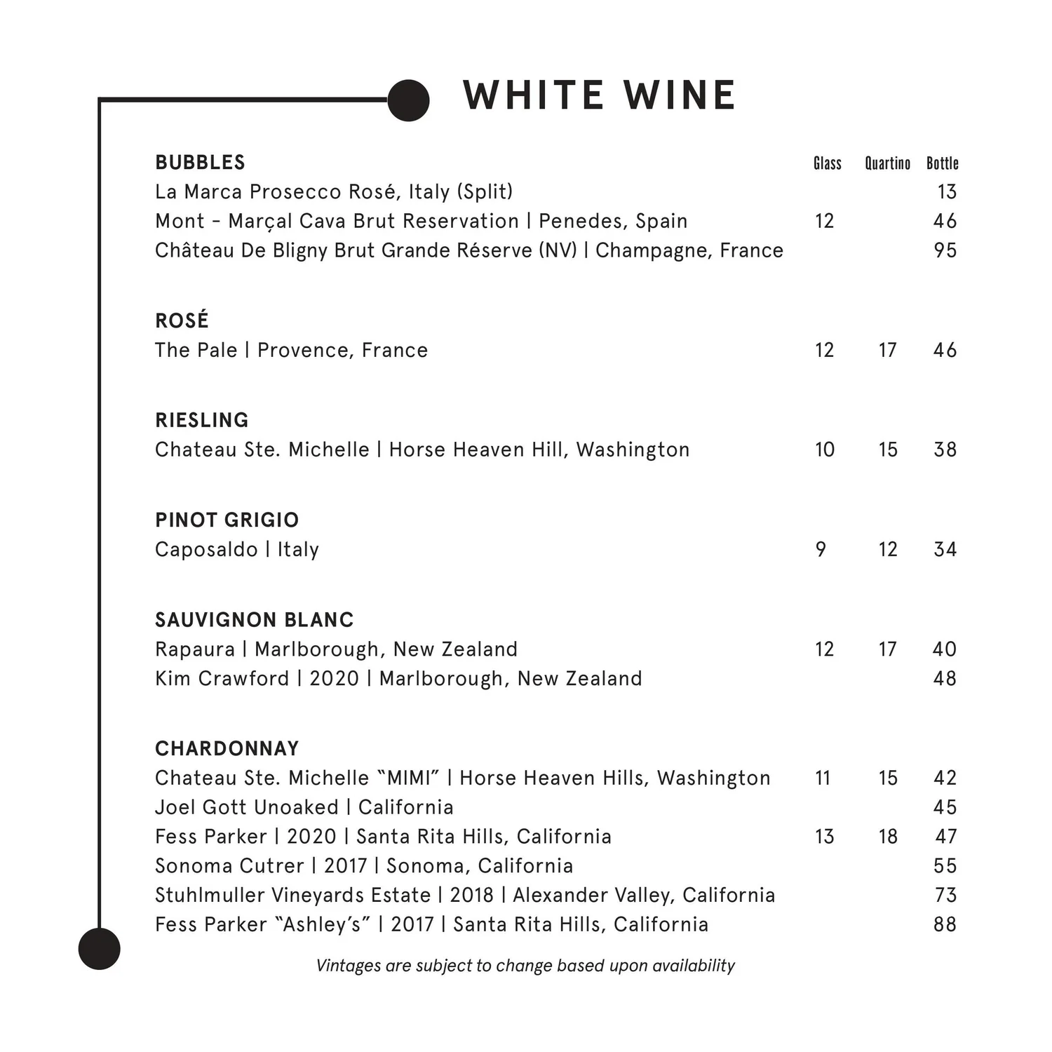 White Wine Menu — Cotton Hollow Kitchen