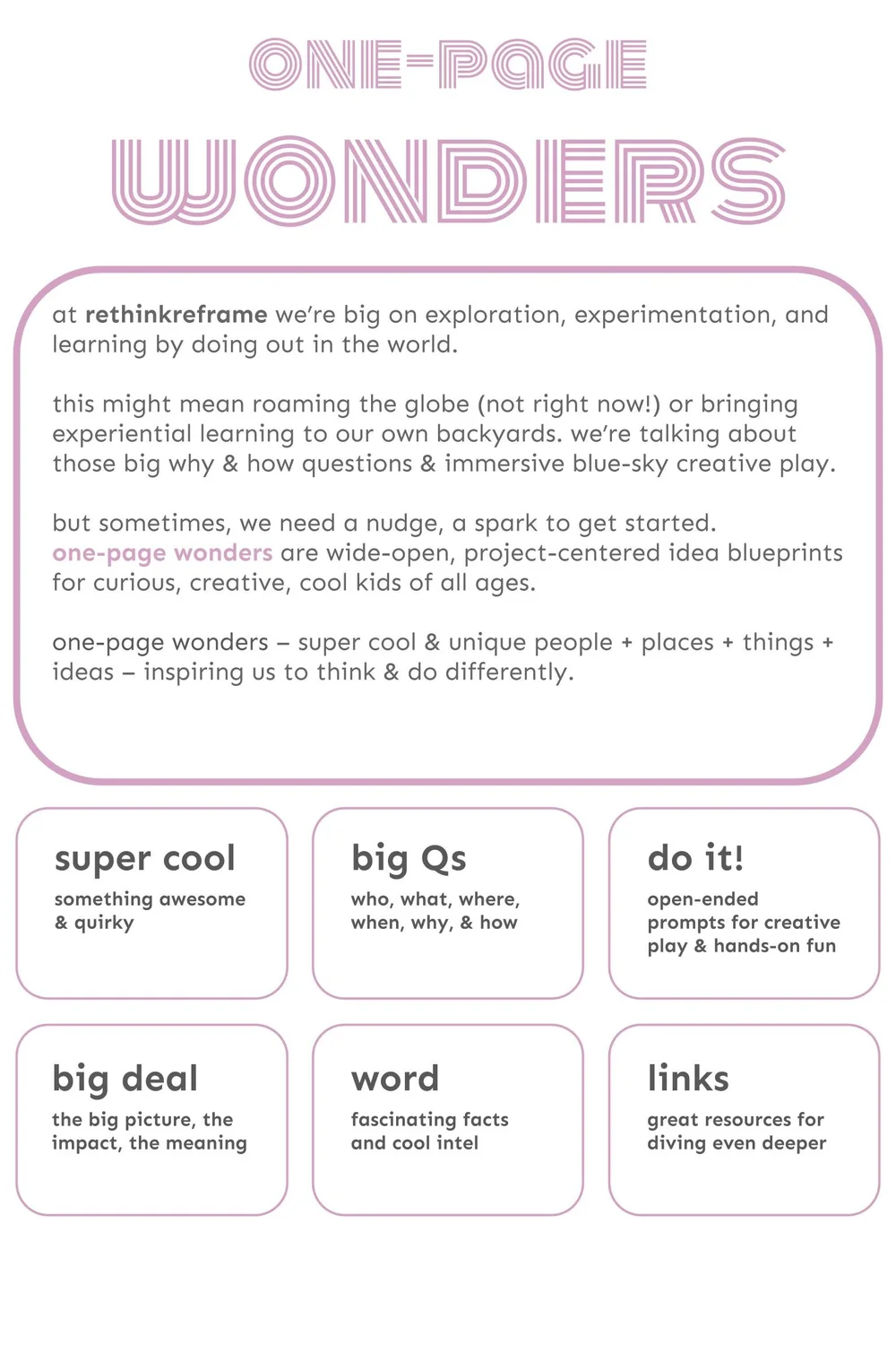 one-page wonders — rethinkreframe