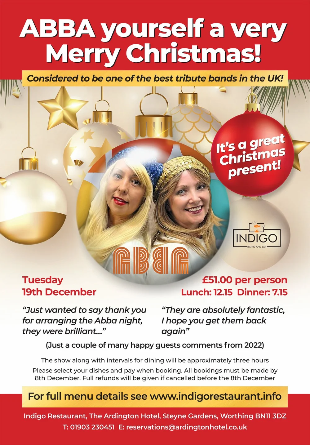 ABBA yourself a very merry Christmas Dinner! — Indigo Restaurant ...
