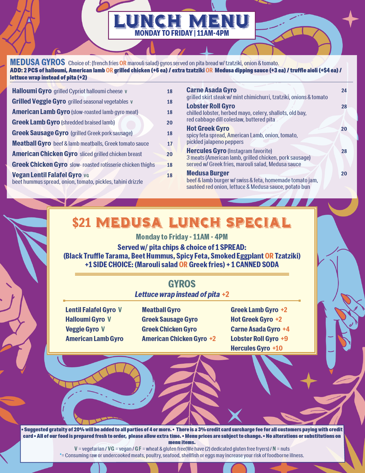 Lunch & Dinner Menu — Medusa the Greek