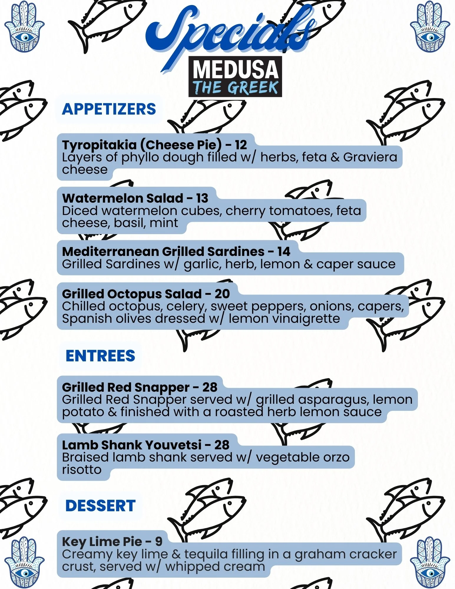Specials Menu — Medusa the Greek