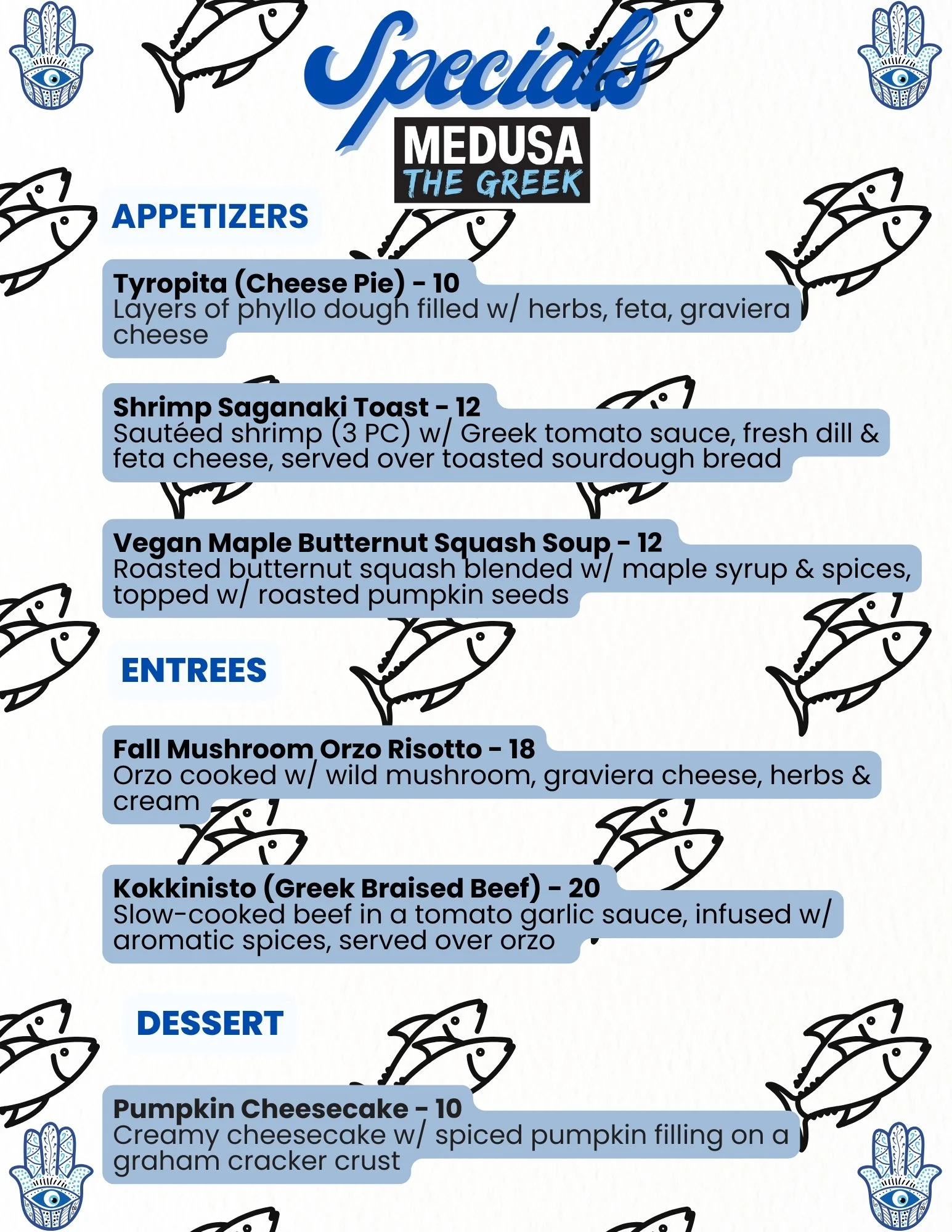 Specials Menu — Medusa the Greek