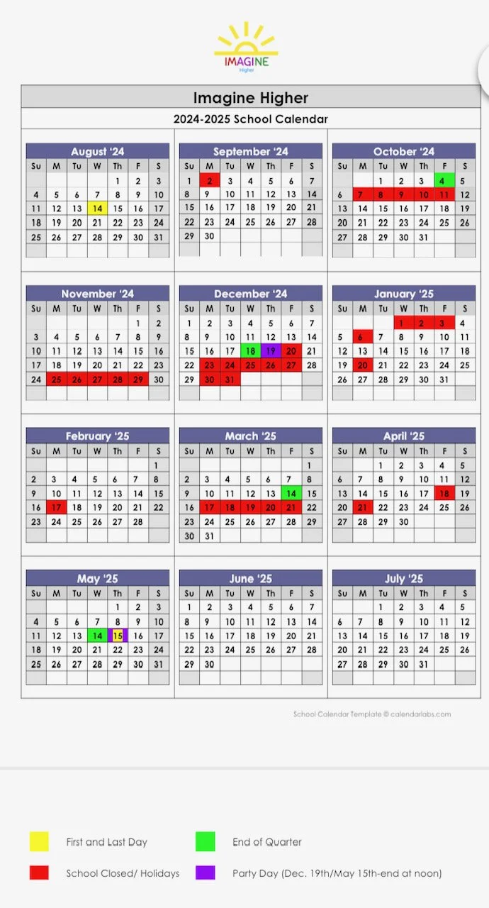 Imagine's School Calendar — Imagine Pre-K