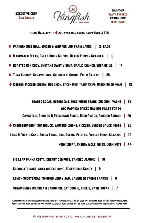Menu — Kingfish at West Sound