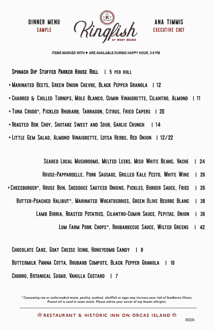 Menu — Kingfish at West Sound
