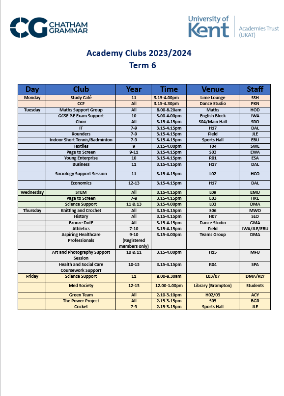 Academy Clubs and Enrichment — Chatham Grammar