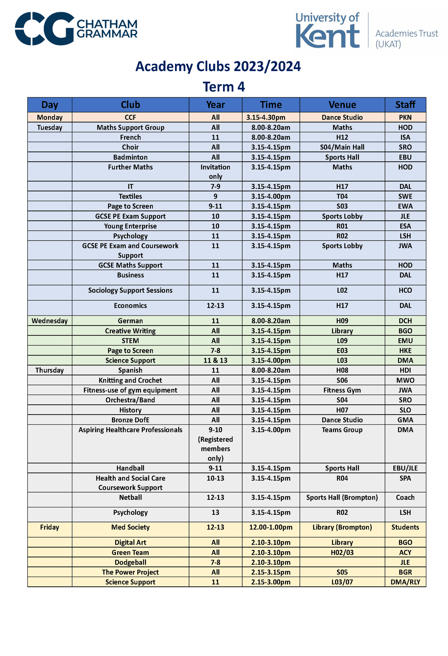 Academy Clubs and Enrichment — Chatham Grammar