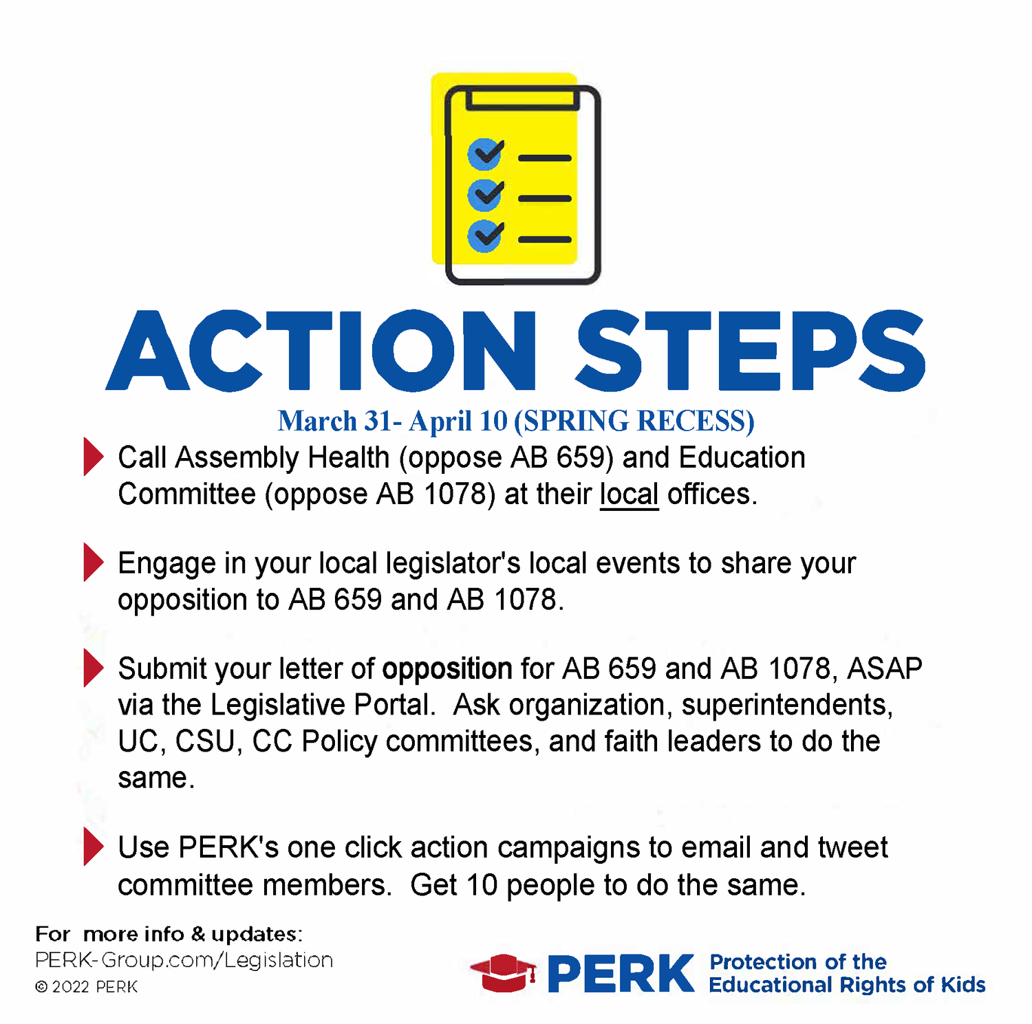 SPRING RECESS ACTION STEPS — PERK