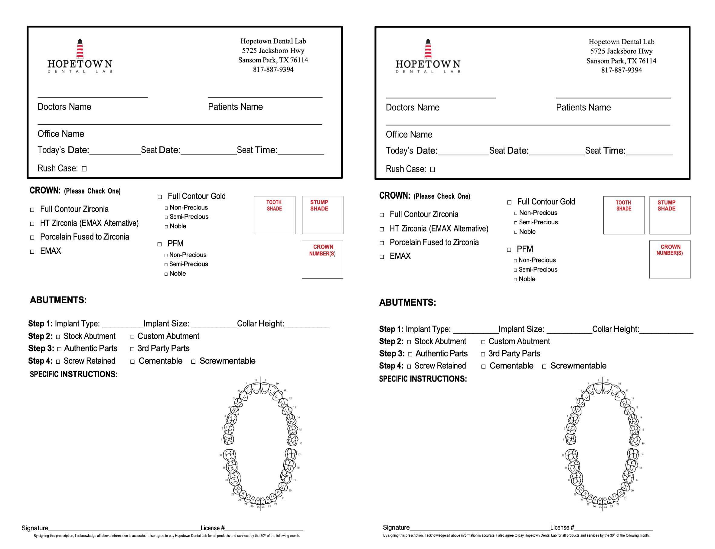 Rx Order Forms — Hopetown Dental Lab