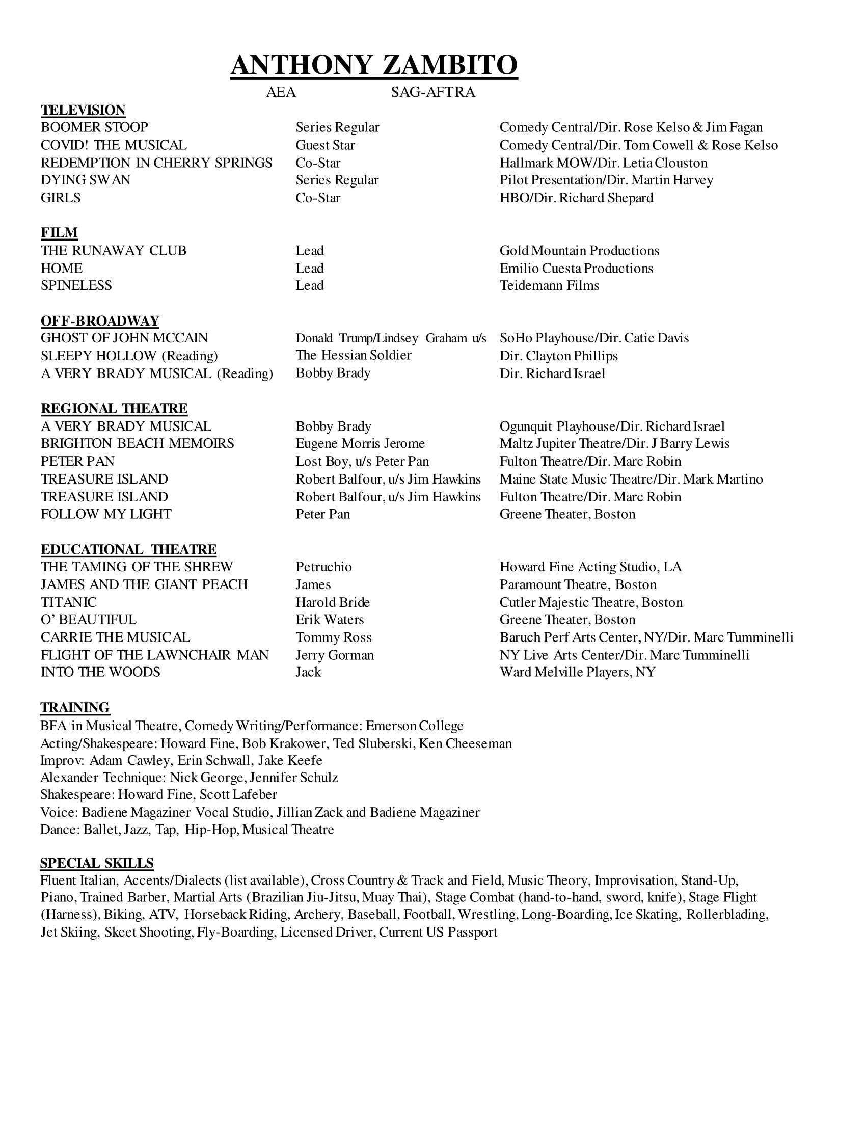 RESUME — Anthony Zambito