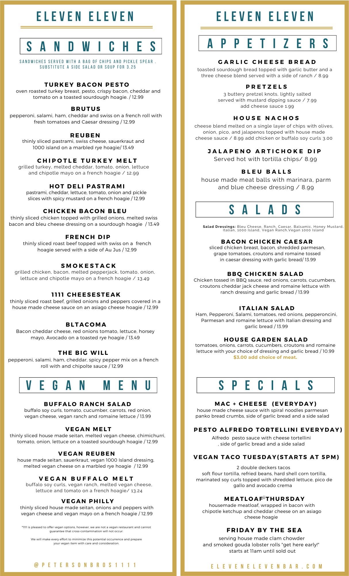Tacoma Bar Menu featuring handcrafted sandwiches, salads and pastas ...