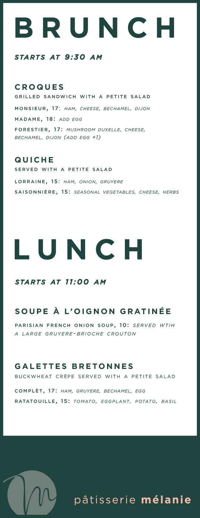 Menu PDF — Patisserie Melanie