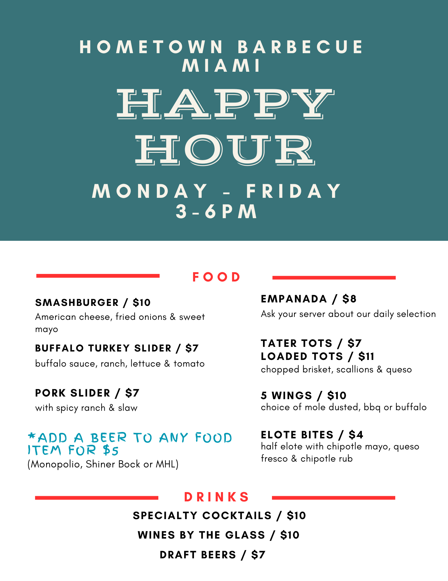 Happy Hour — Hometown BBQ Miami