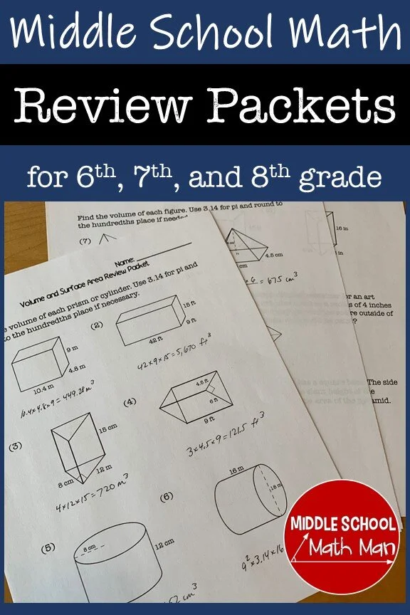 Review Packet Activities For Middle School Math Middle School Math Man