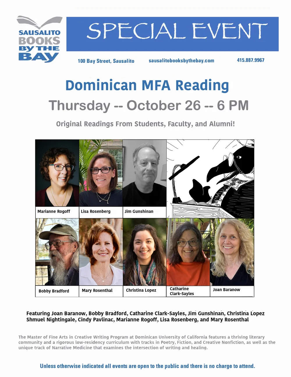 Special Event - Dominican MFA Reading — Sausalito Books by the Bay