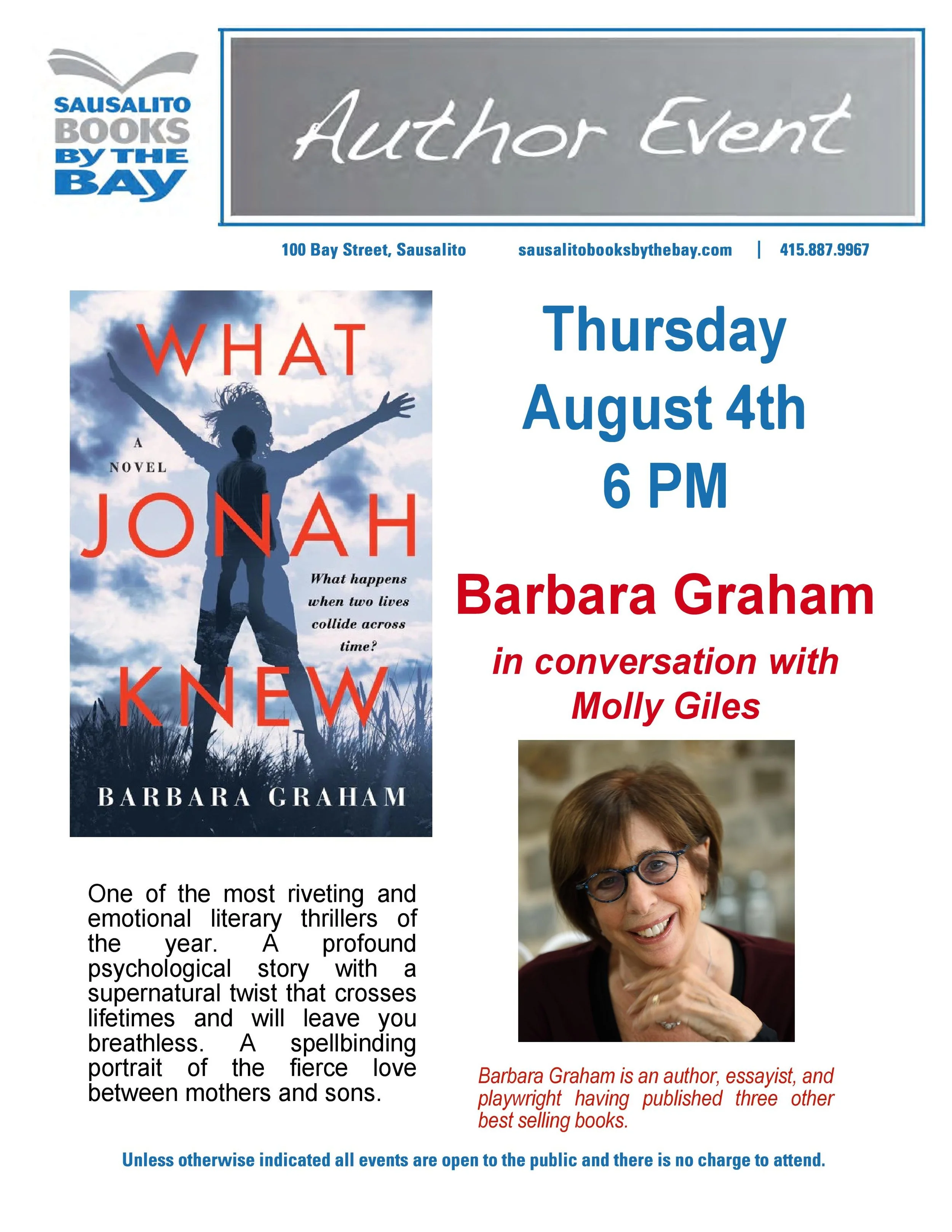 Barbara Graham -- What Jonah Knew — Sausalito Books by the Bay