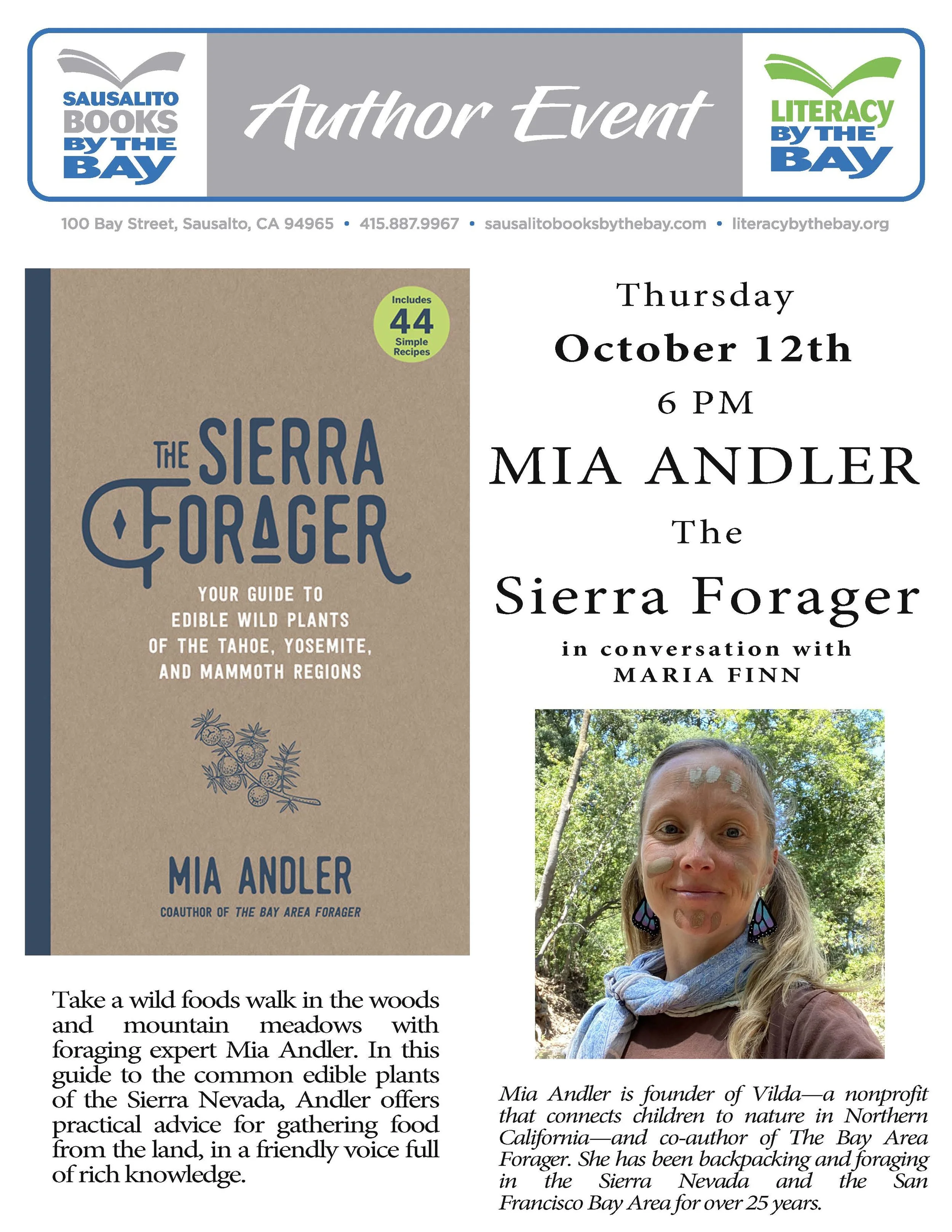 Author Event - Mia Andler - "The Sierra Forager" — Sausalito Books by ...
