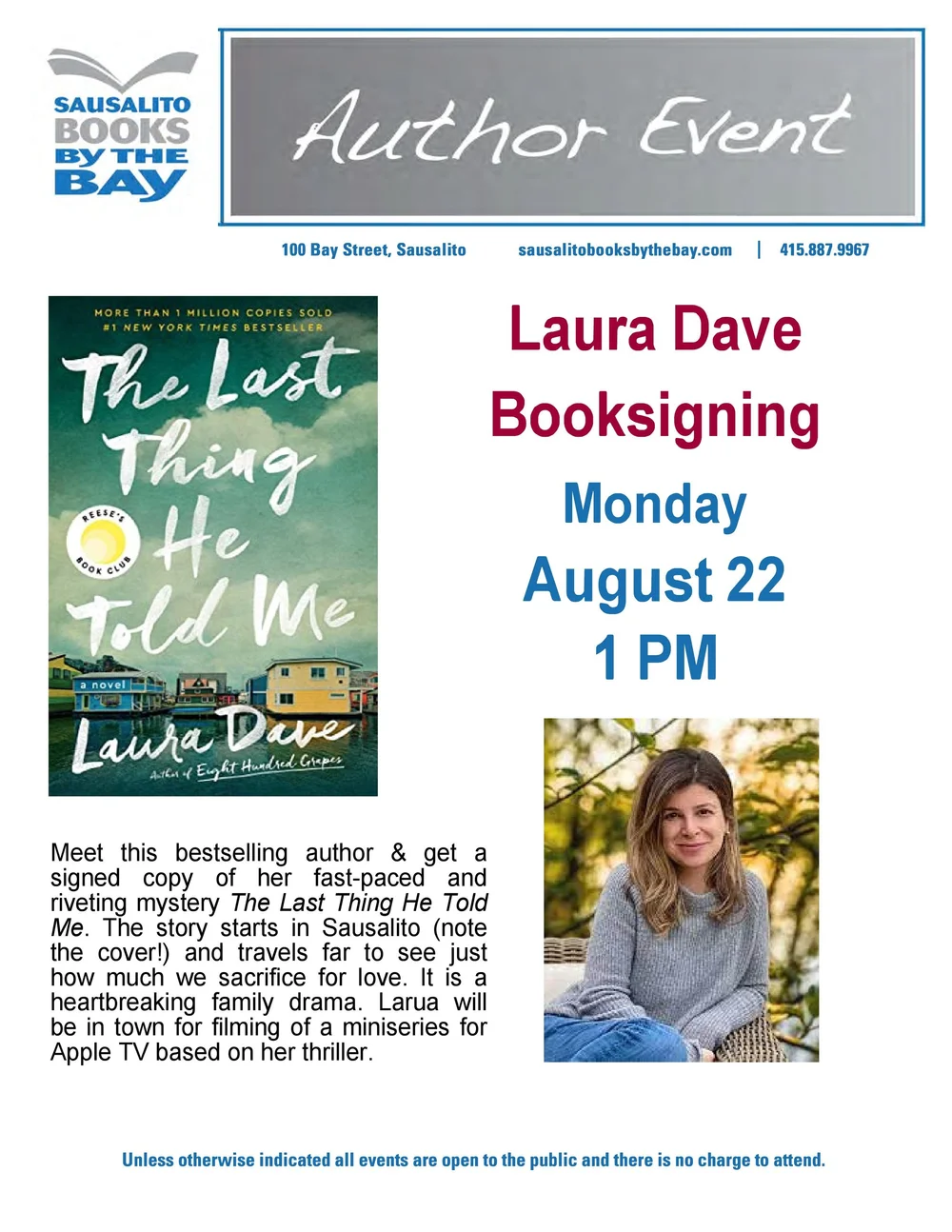 Laura Dave Booksigning — Sausalito Books by the Bay