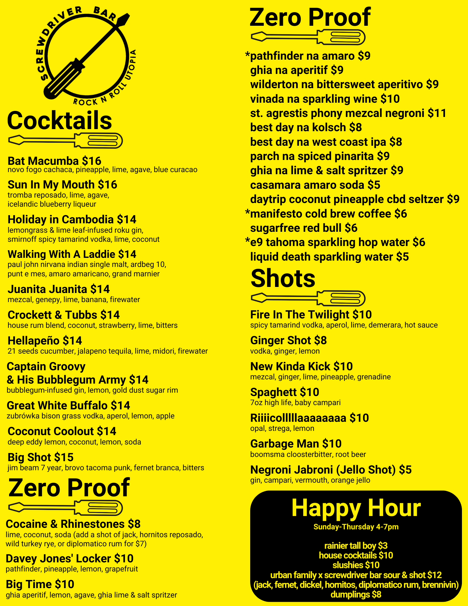 Menu — Screwdriver Bar