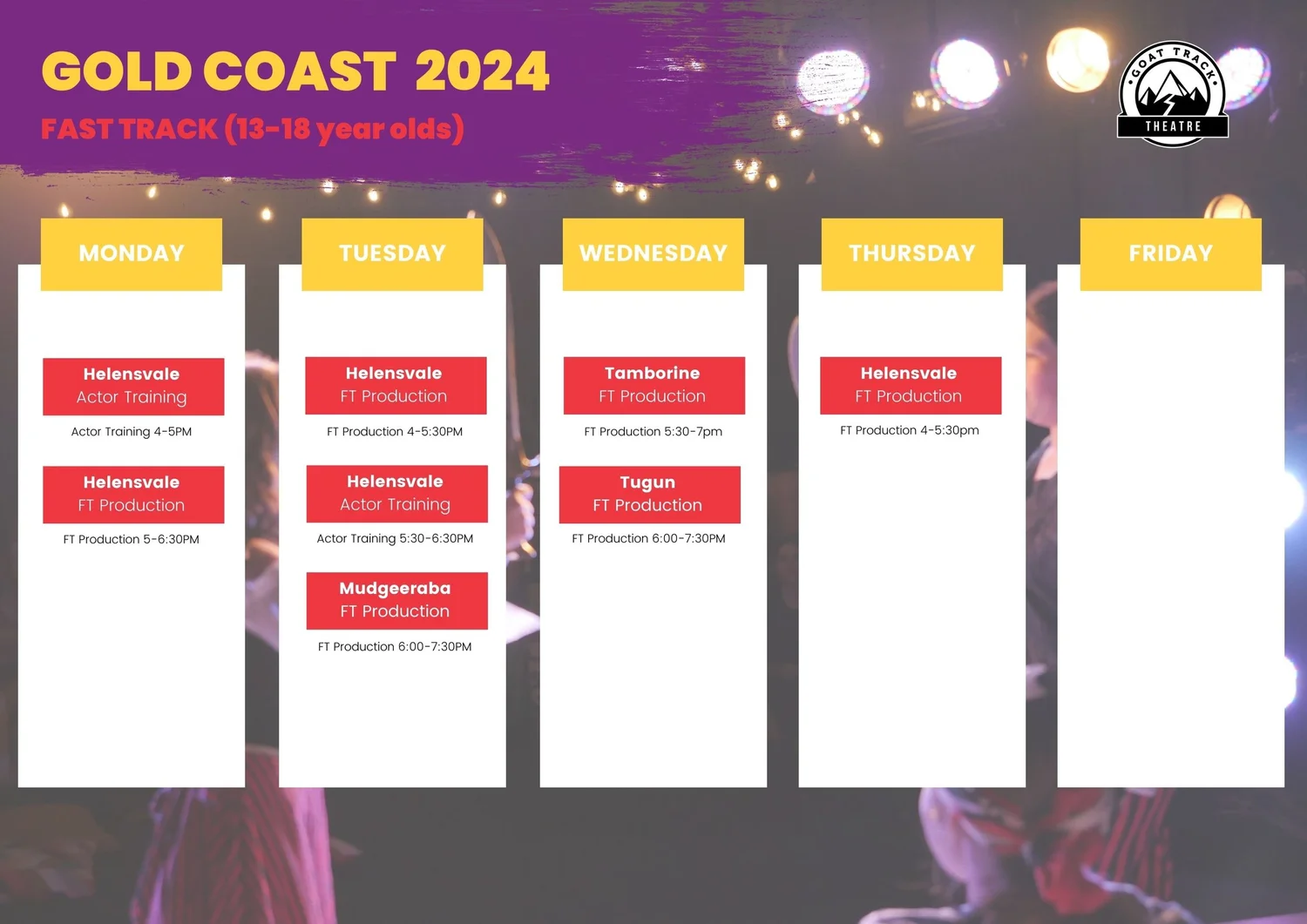 Timetable — Goat Track Theatre