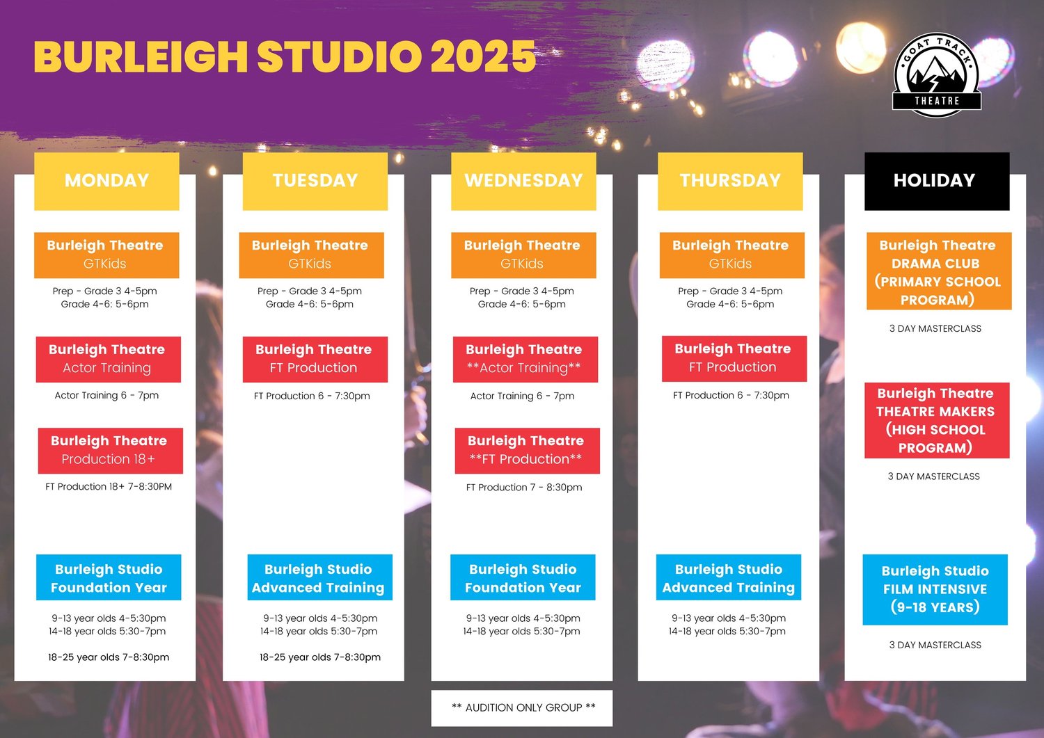 Timetable — Goat Track Theatre