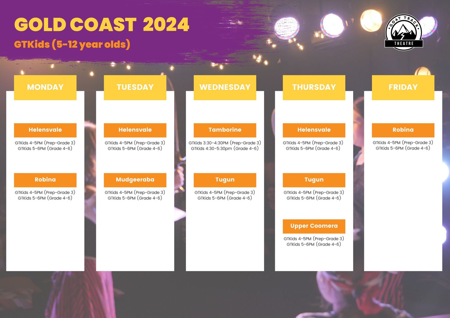 Timetable — Goat Track Theatre