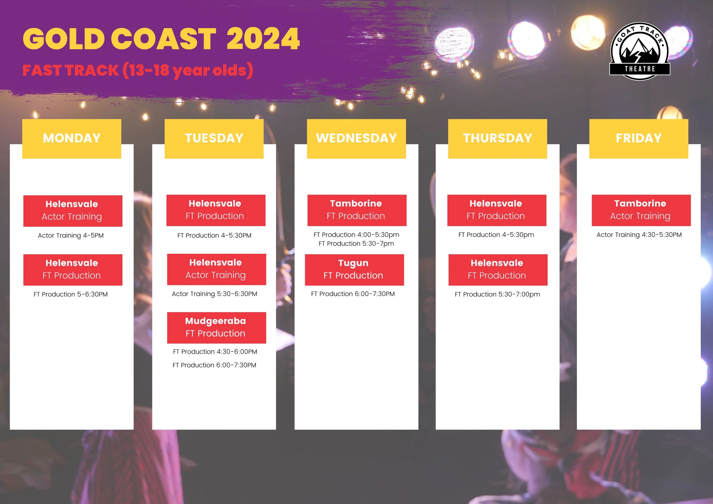 Timetable — Goat Track Theatre