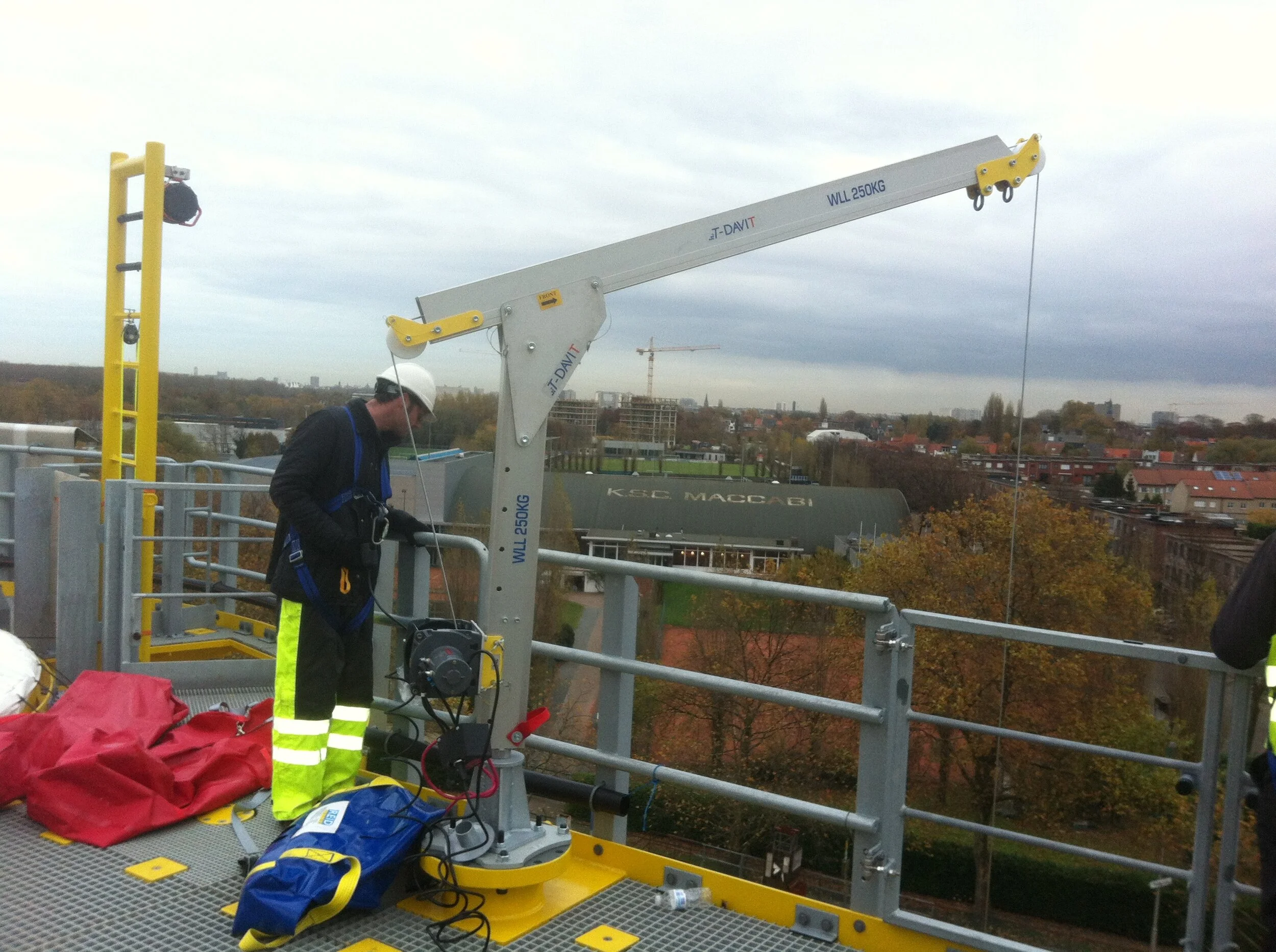 Portable aluminum davit designed for personnel lifting, rope access and ...