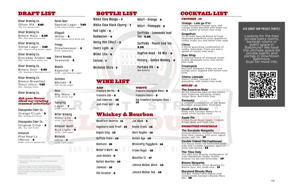 Menu — Pratt Street Ale House