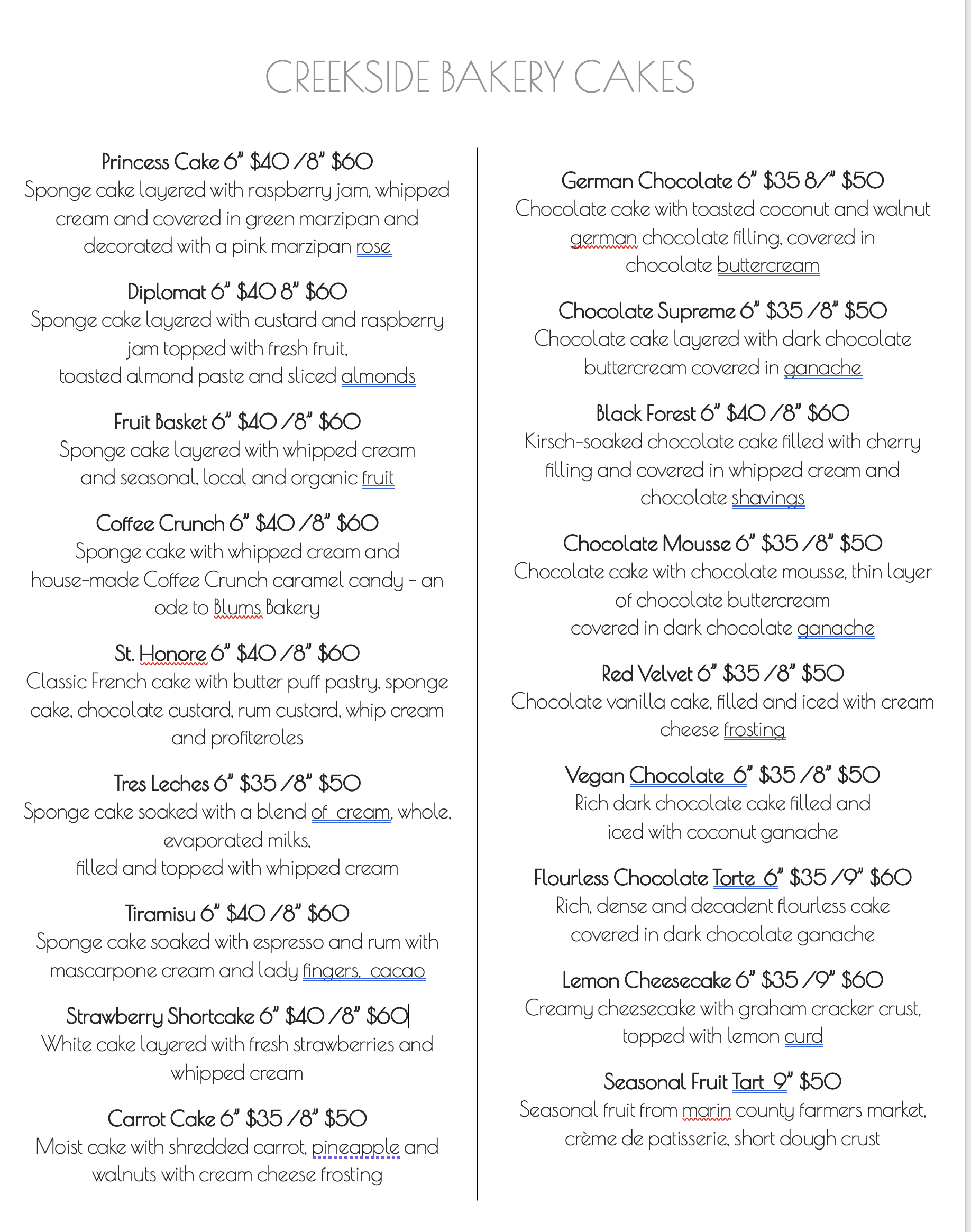 CAKES — Creekside Bakery