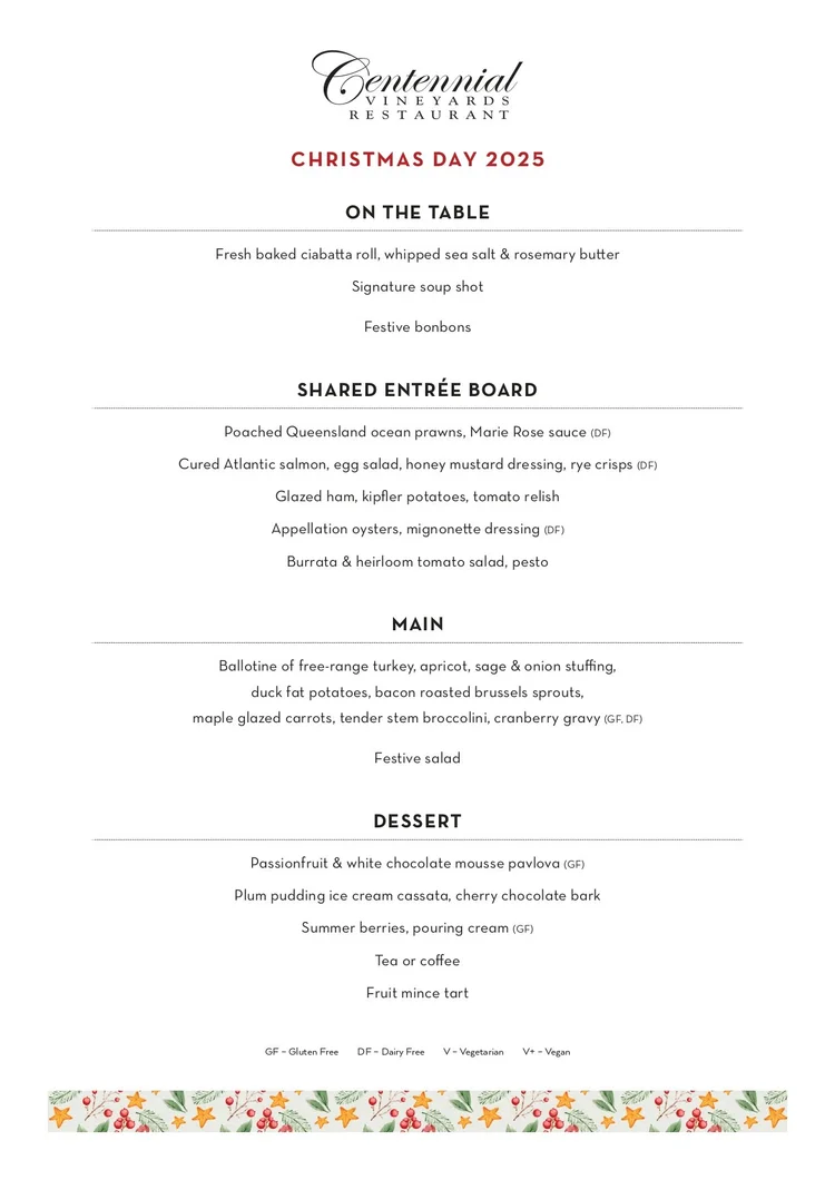 Christmas Day Lunch 2025 | Centennial Vineyards Restaurant