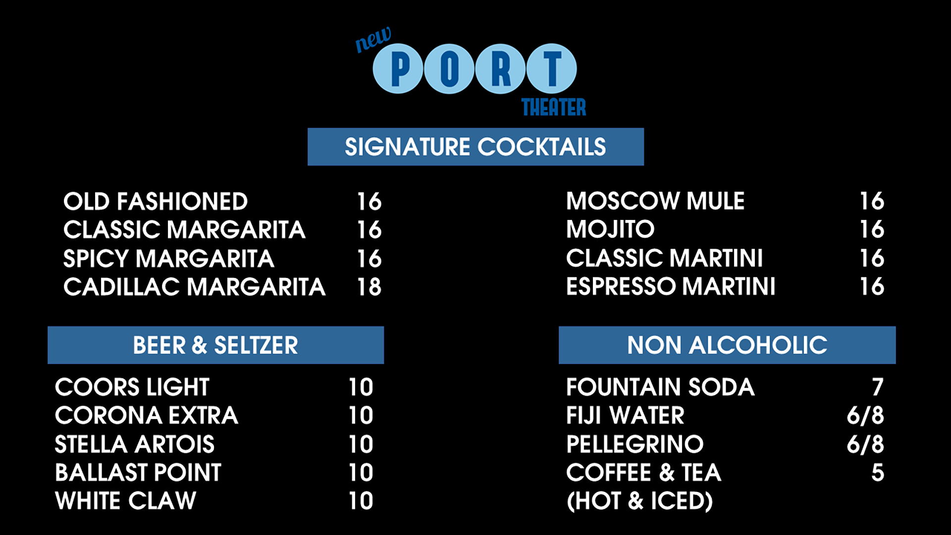 Menu — The New Port Theater Movie Theater and Event Venue