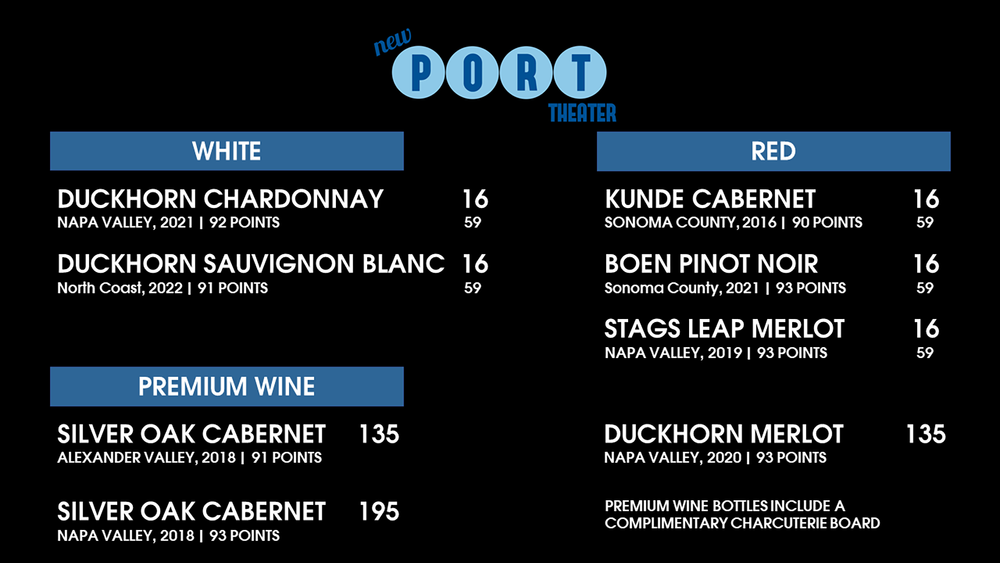 Menu — The New Port Theater Movie Theater and Event Venue